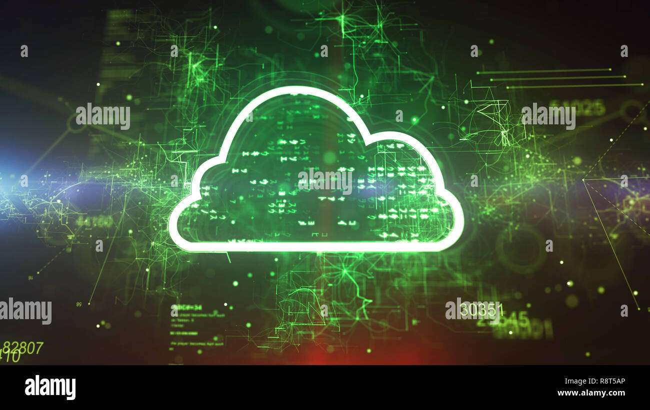 Volumetric 3d illustration of a cyberspace cloud cpu with shining ...