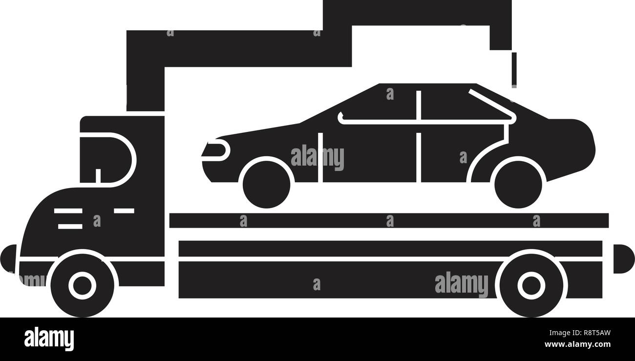 Car transporter black vector concept icon. Car transporter flat ...