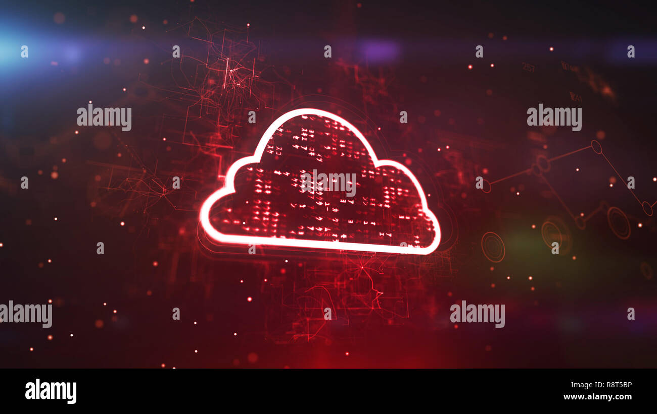 Exciting 3d illustration of a red cyberspace cloud cpu with glittering ...