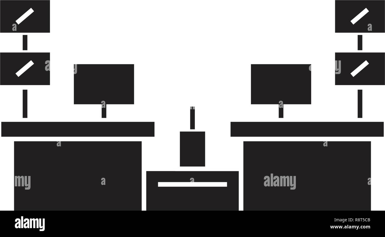 Cashier desks black vector concept icon. Cashier desks flat ...