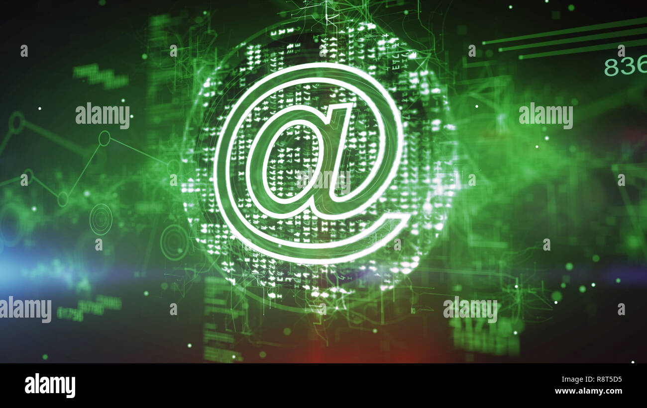 Advanced 3d illustration of a green mail symbol cpu with dazzling ...