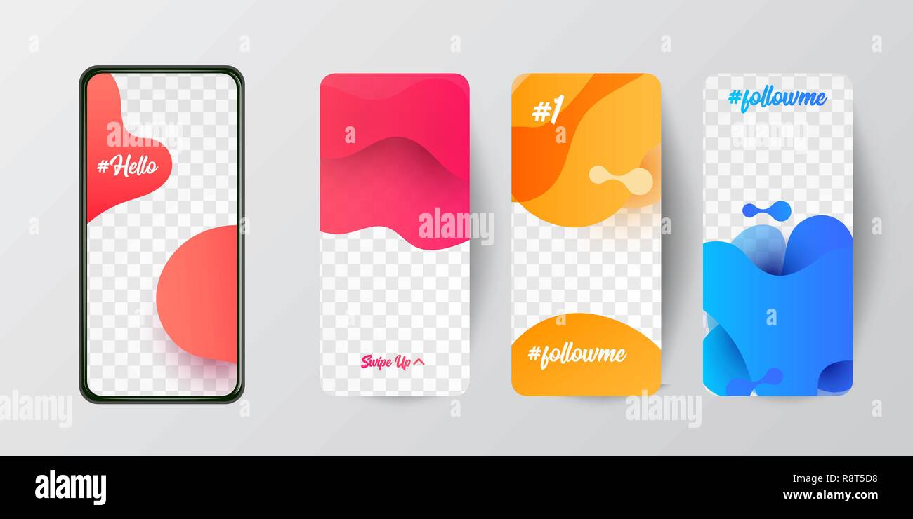 Editable story template collection photo frames with trend wave liquid ...