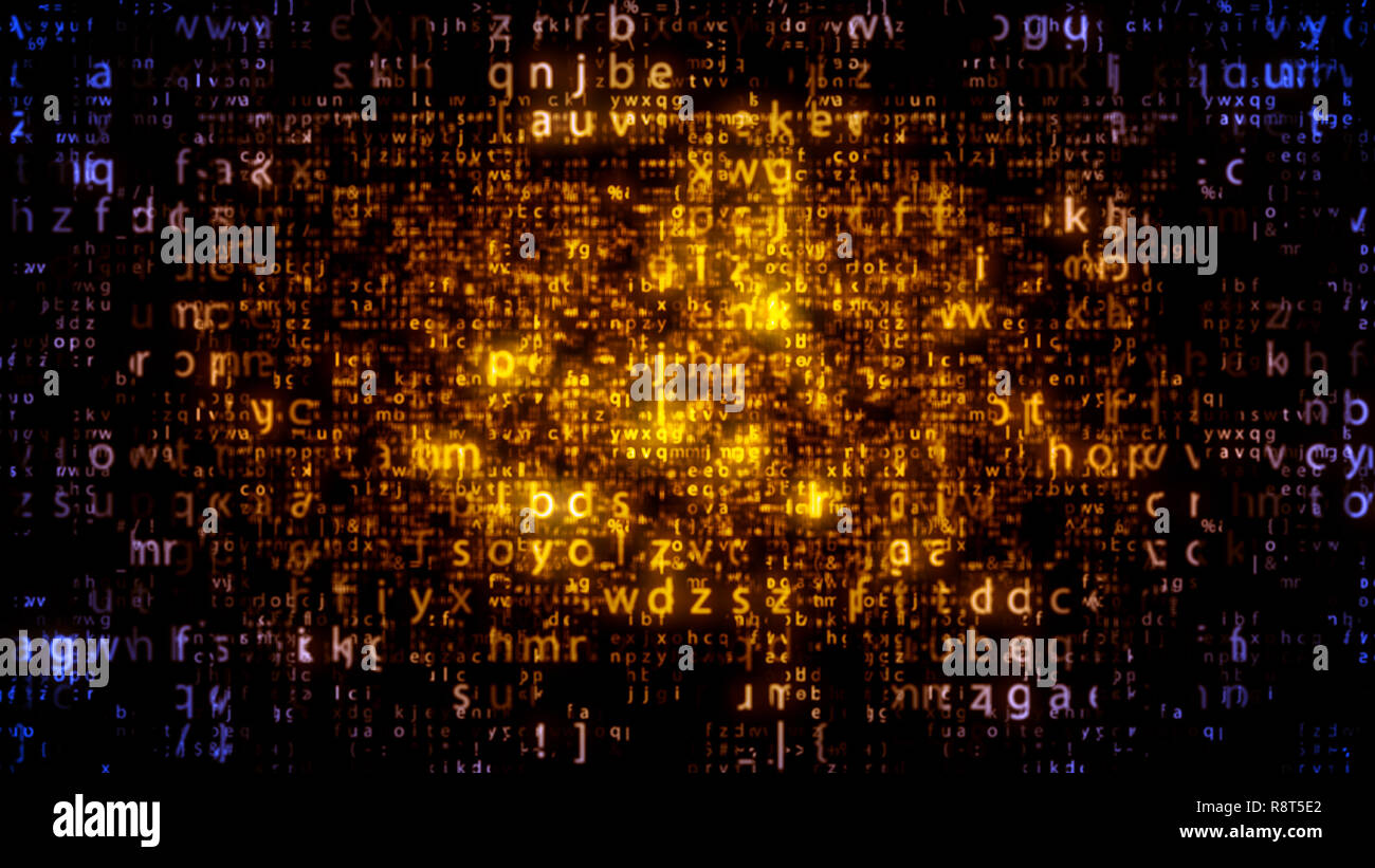 Amazing 3d illustration of shining golden matrix letters moving down in ...