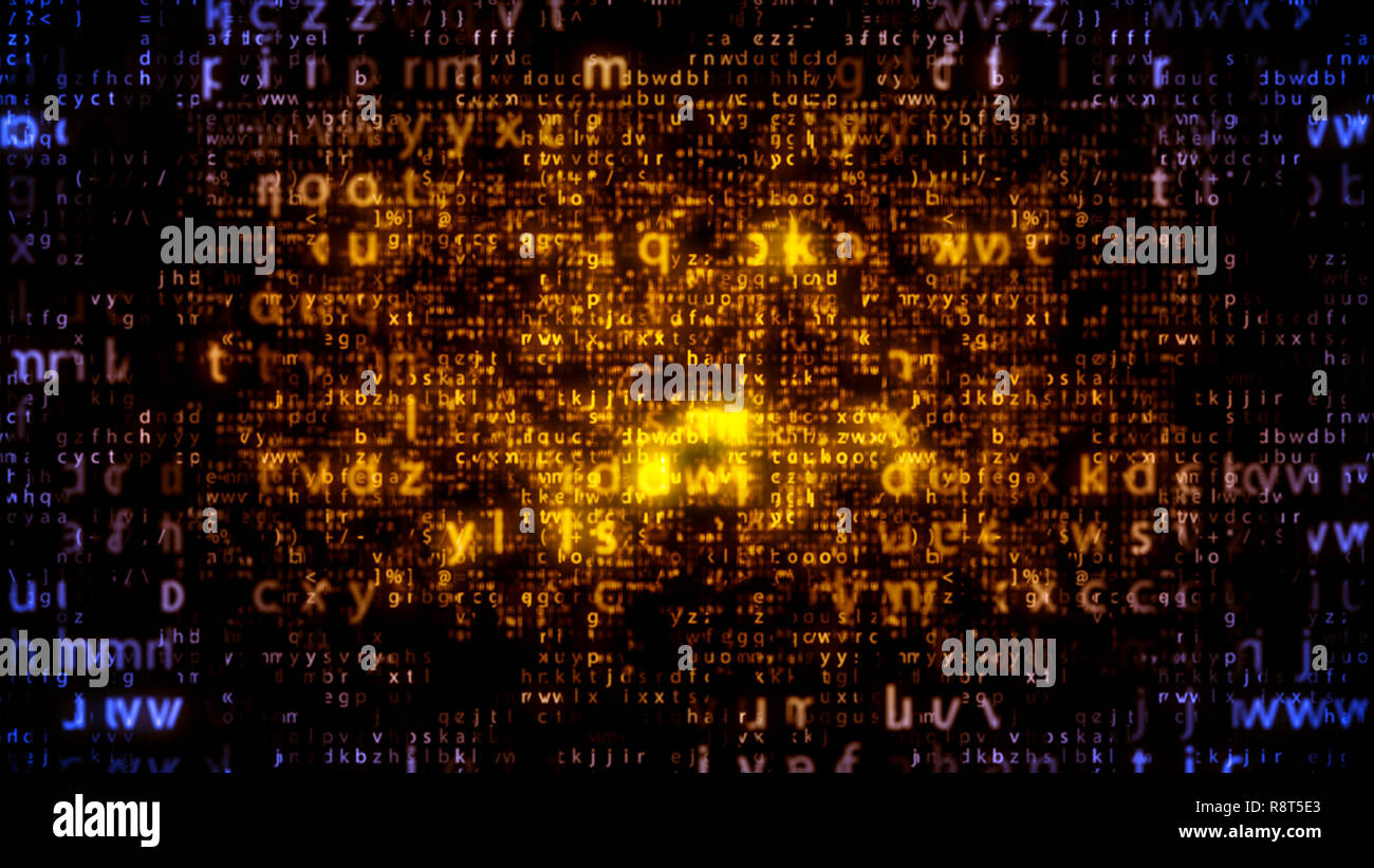 Astonishing 3d illustration of sparkling yellow and celeste matrix ...