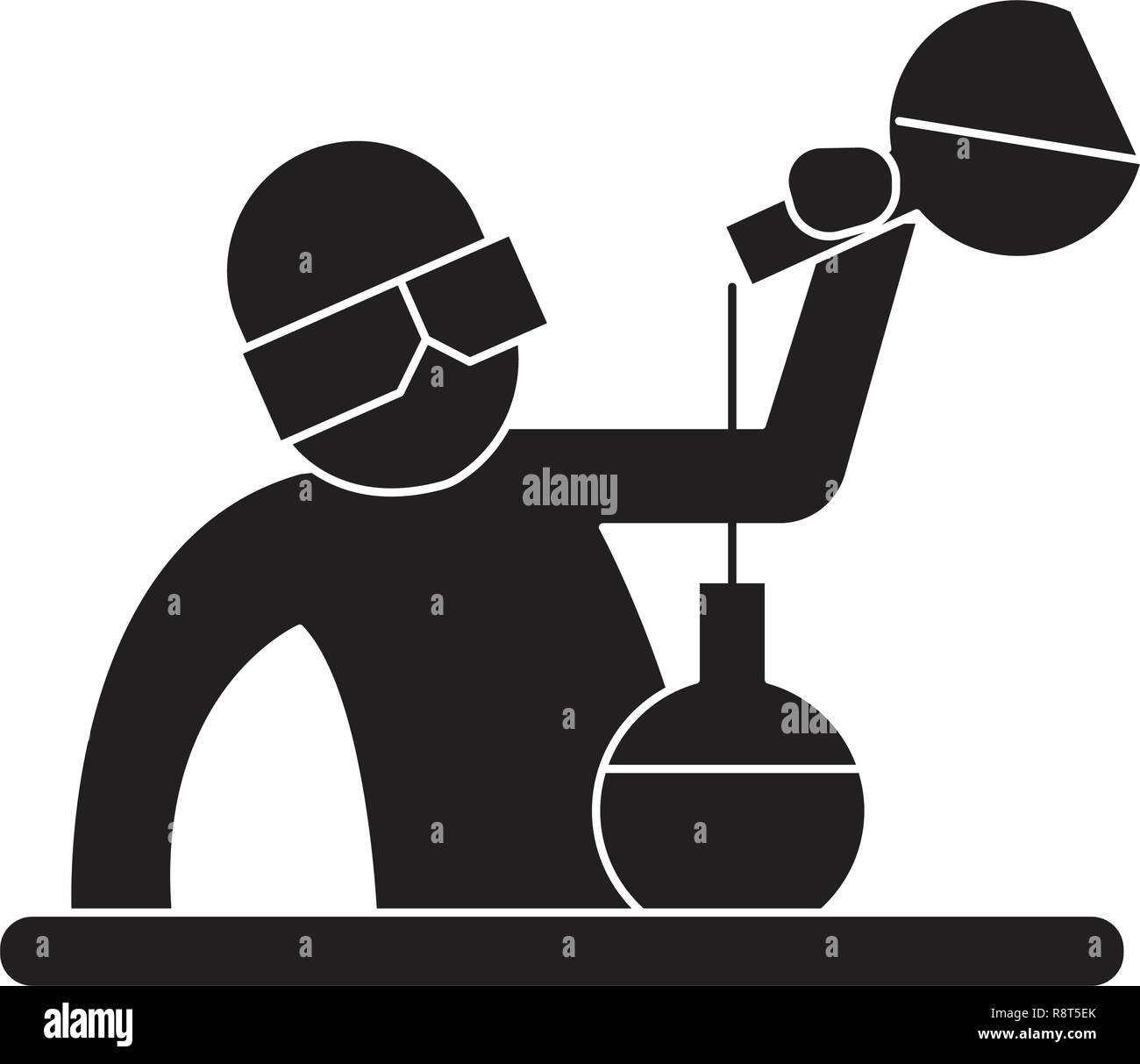 Chemist at work black vector concept icon. Chemist at work flat ...