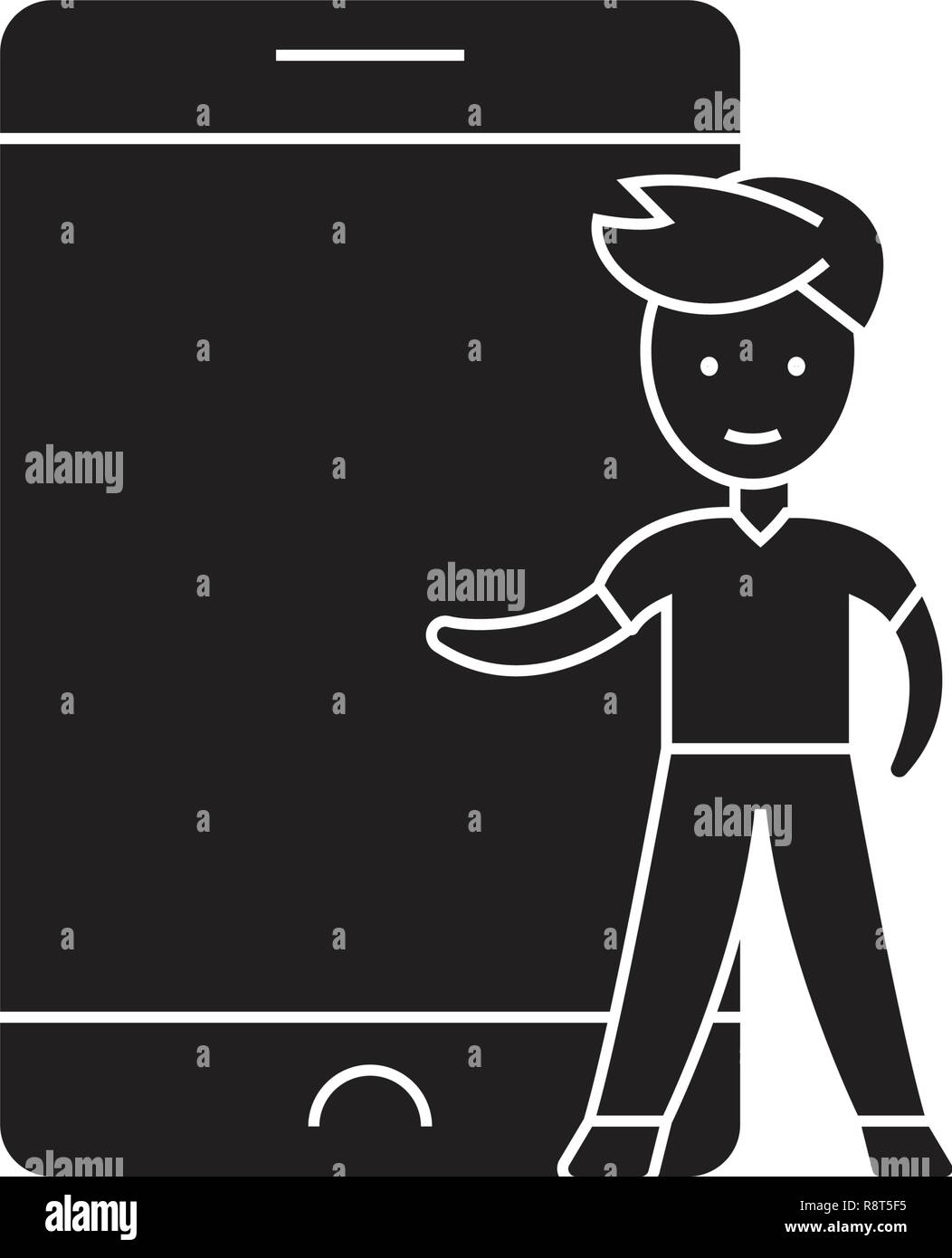 Child and smartphone black vector concept icon. Child and smartphone ...