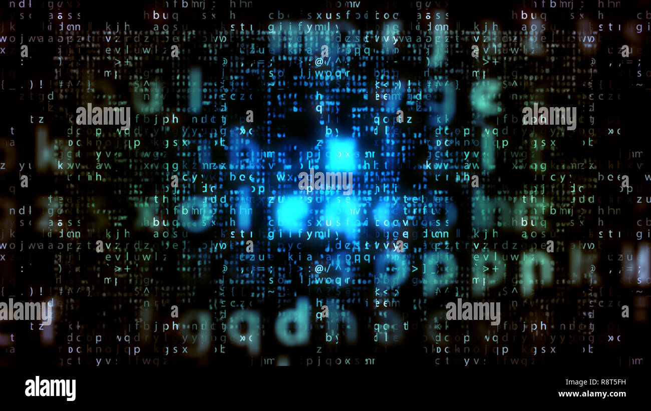 Gorgeous 3d illustration of shining celeste matrix letters falling down ...