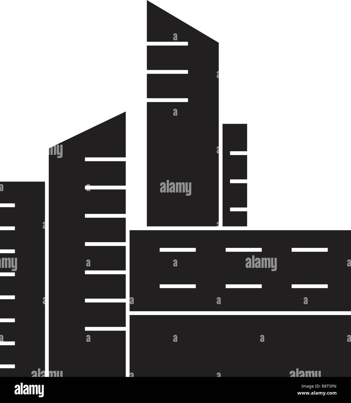 City buildings black vector concept icon. City buildings flat ...