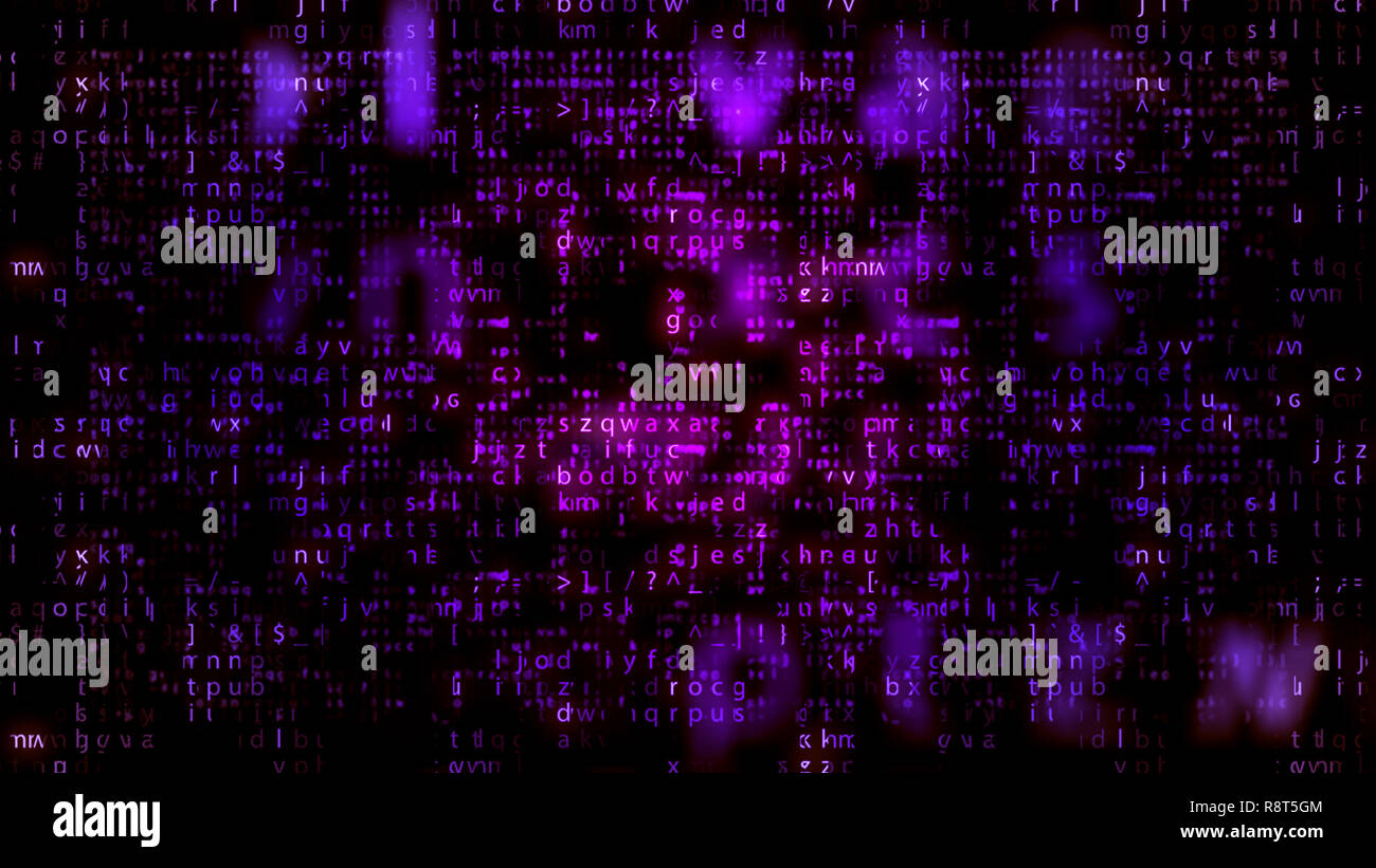 Stunning 3d illustration of sparkling light violet matrix letters with ...