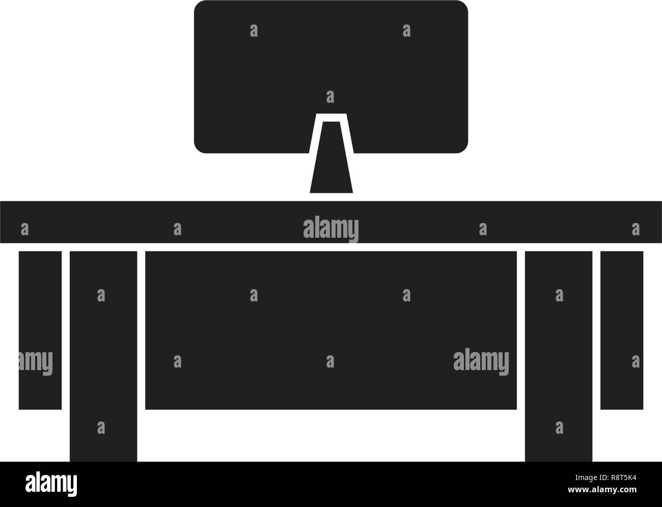 Computer table black vector concept icon. Computer table flat ...
