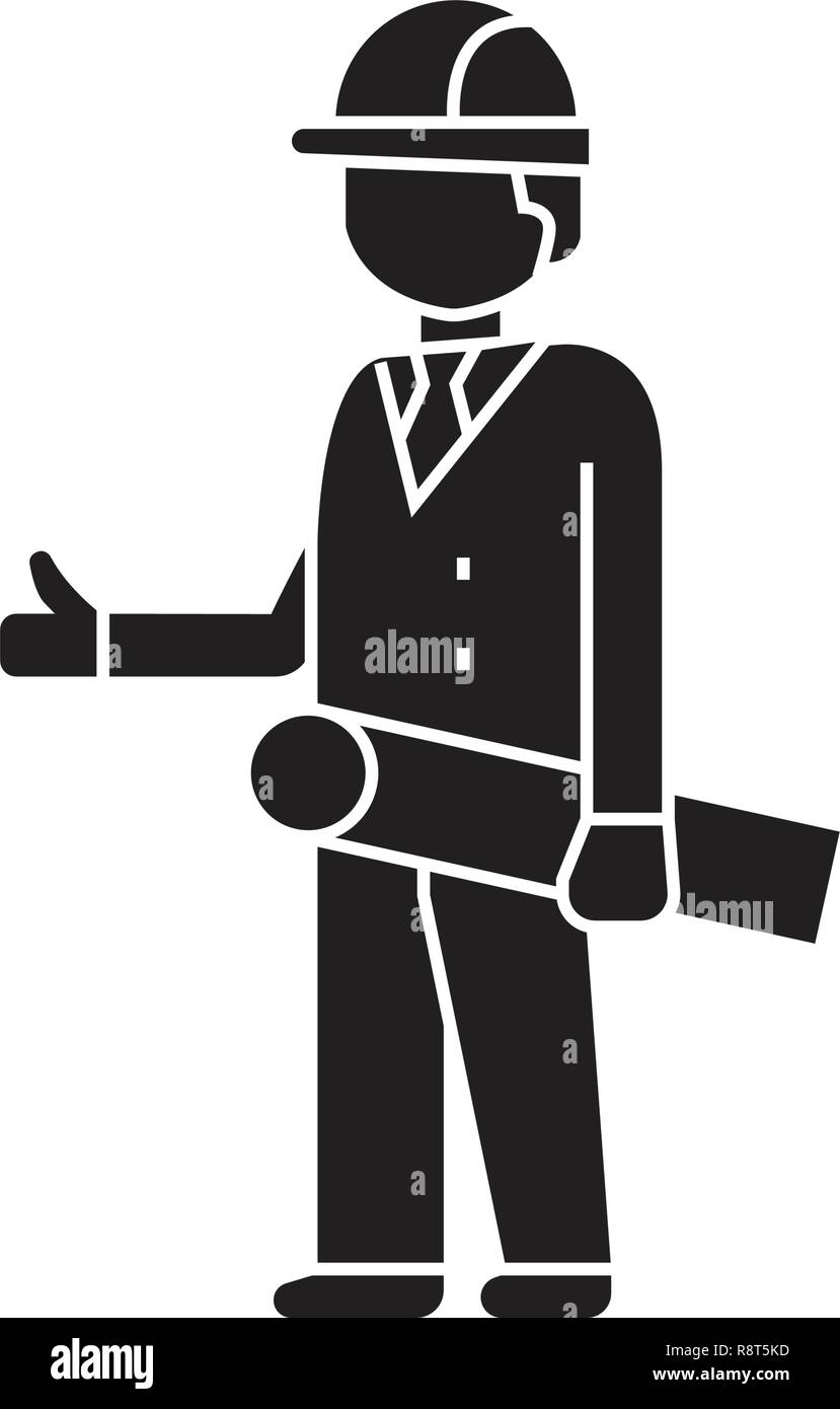 Construction engineer black vector concept icon. Construction engineer ...