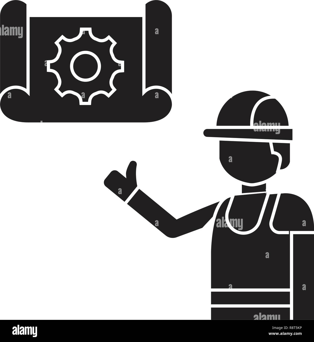 Construction idea black vector concept icon. Construction idea flat ...