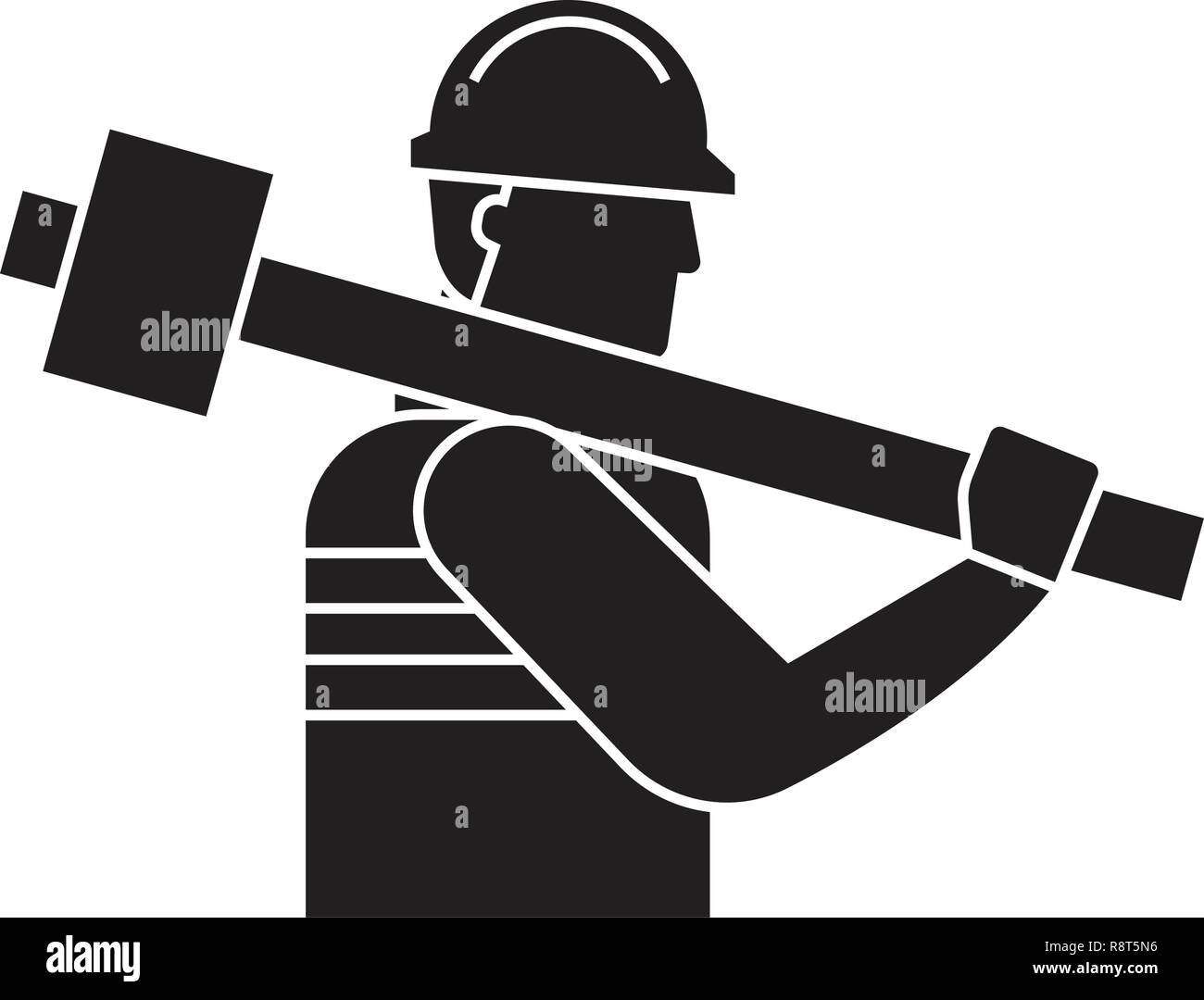 Construction worker with hammer black vector concept icon. Construction ...