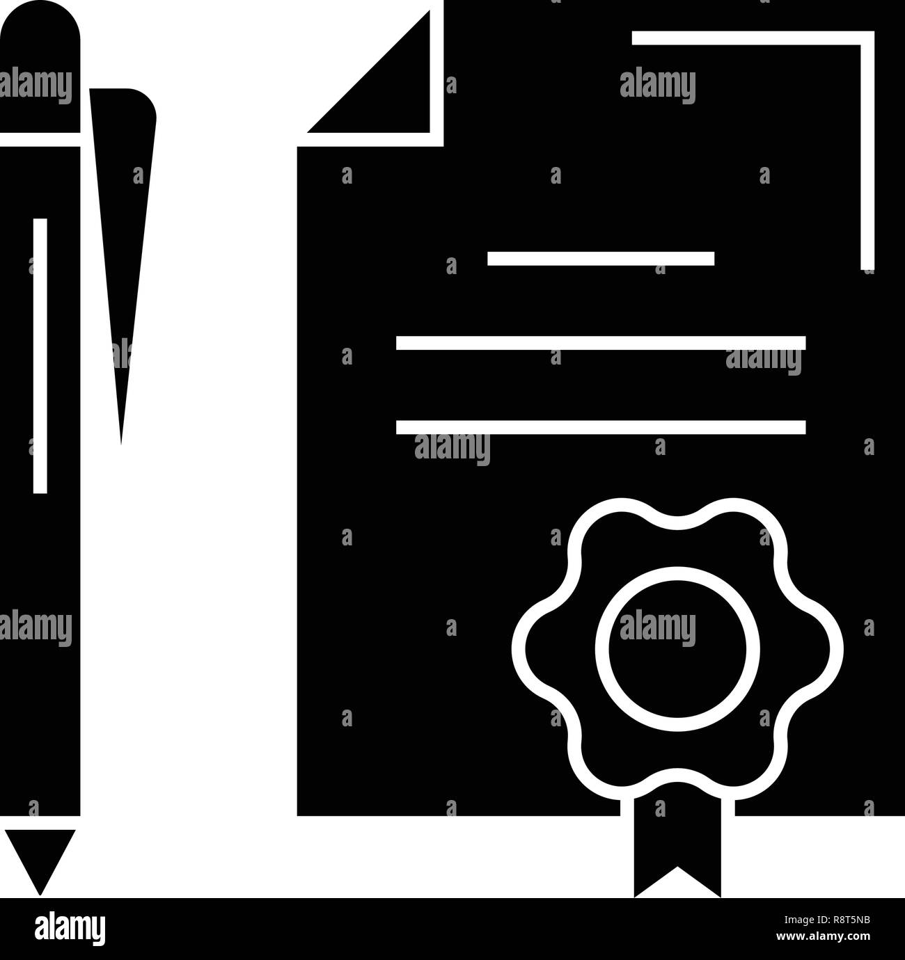 Contract with pen black vector concept icon. Contract with pen flat ...