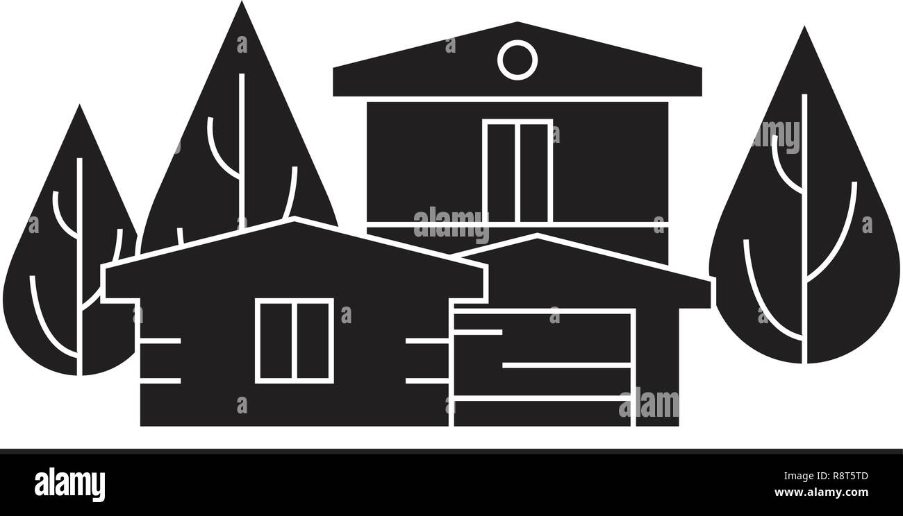Country house black vector concept icon. Country house flat ...