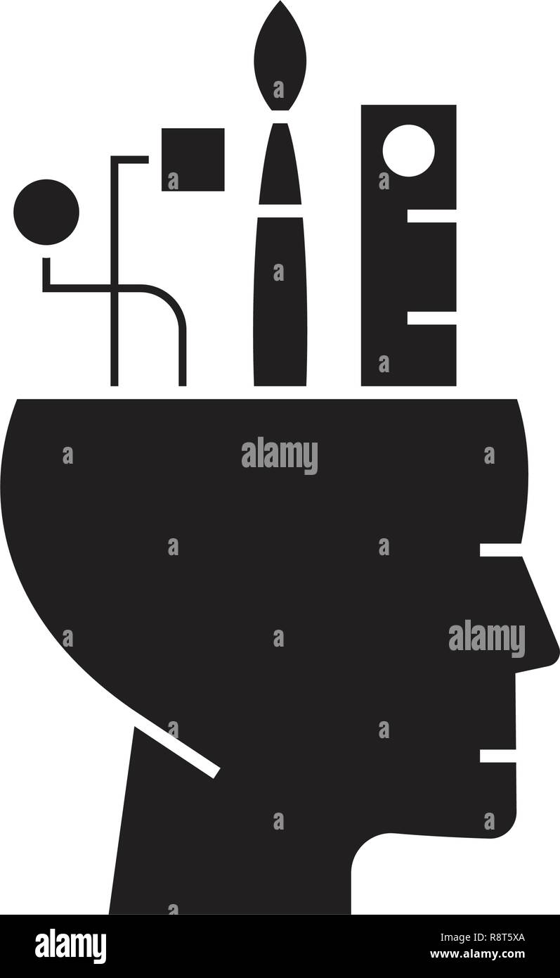 Creative thinking black vector concept icon. Creative thinking flat ...
