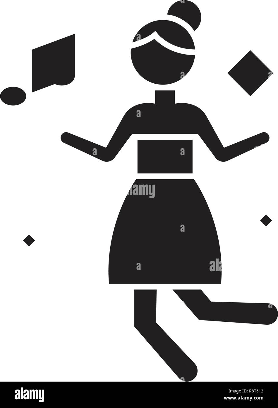 Dancing Girl Black Vector Concept Icon Dancing Girl Flat Illustration