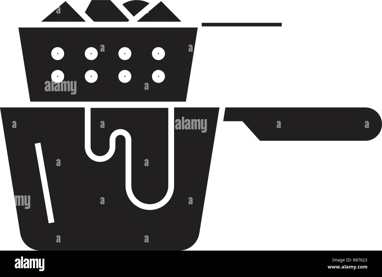 Deep frying cooking pan black vector concept icon. Deep frying cooking ...