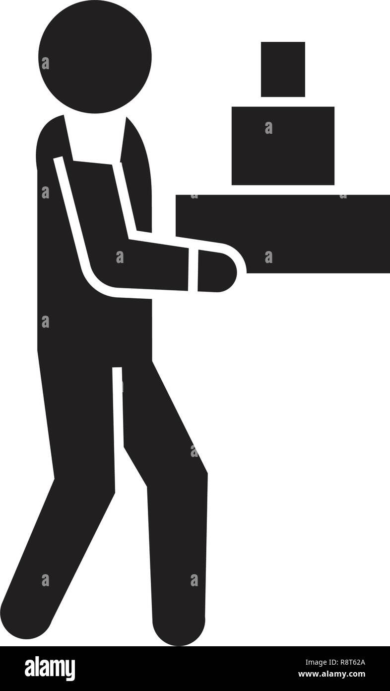 Delivery man black vector concept icon. Delivery man flat illustration ...