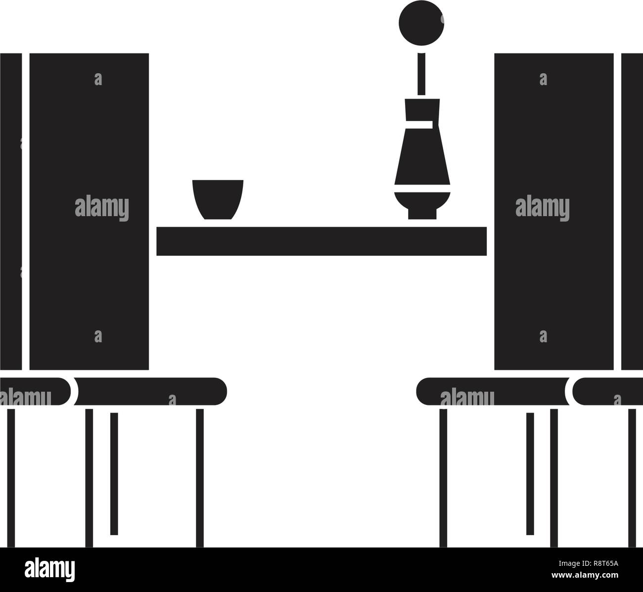 Dining table with two chairs black vector concept icon. Dining table ...