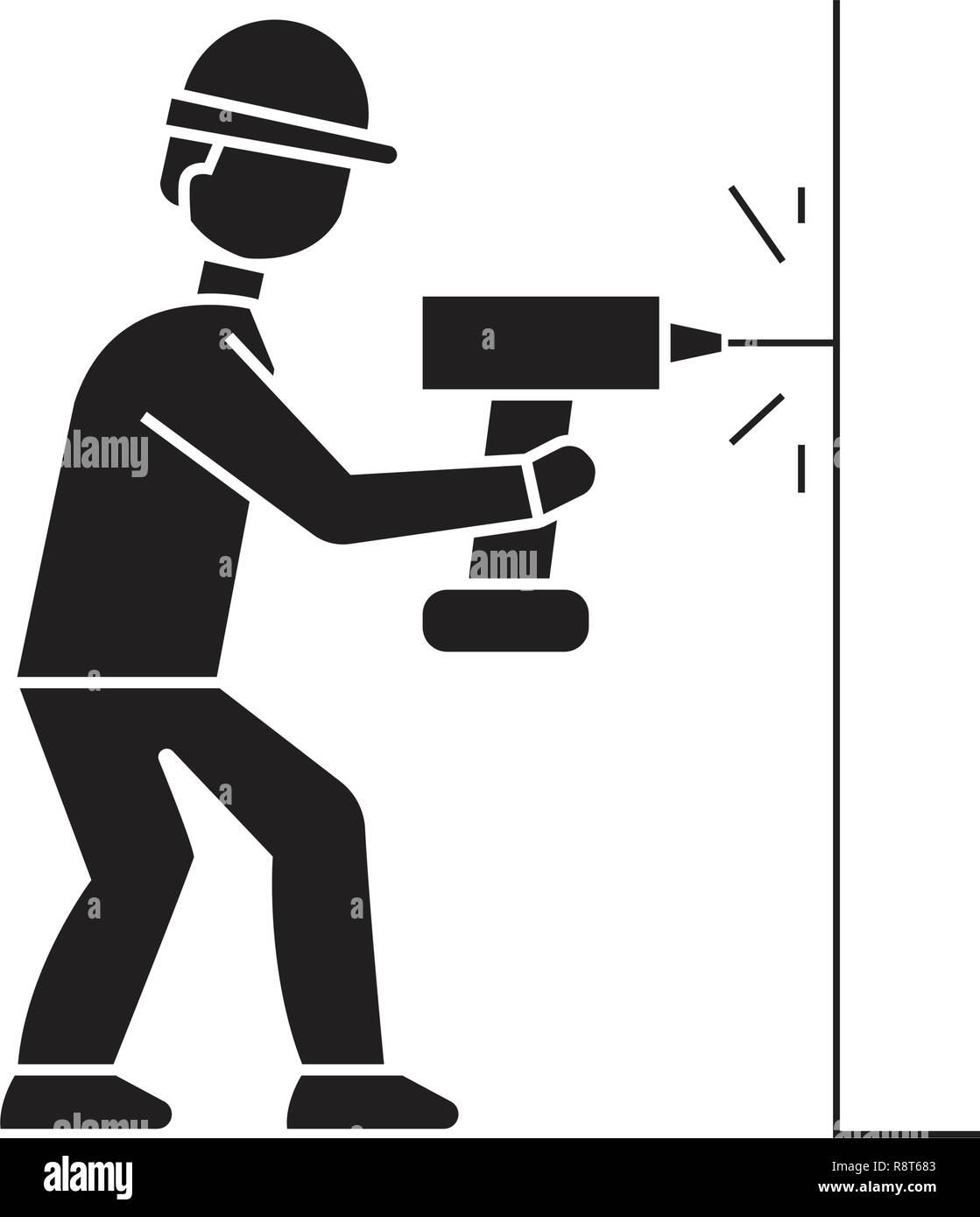 Drilling a hole in wall black vector concept icon. Drilling a hole in ...