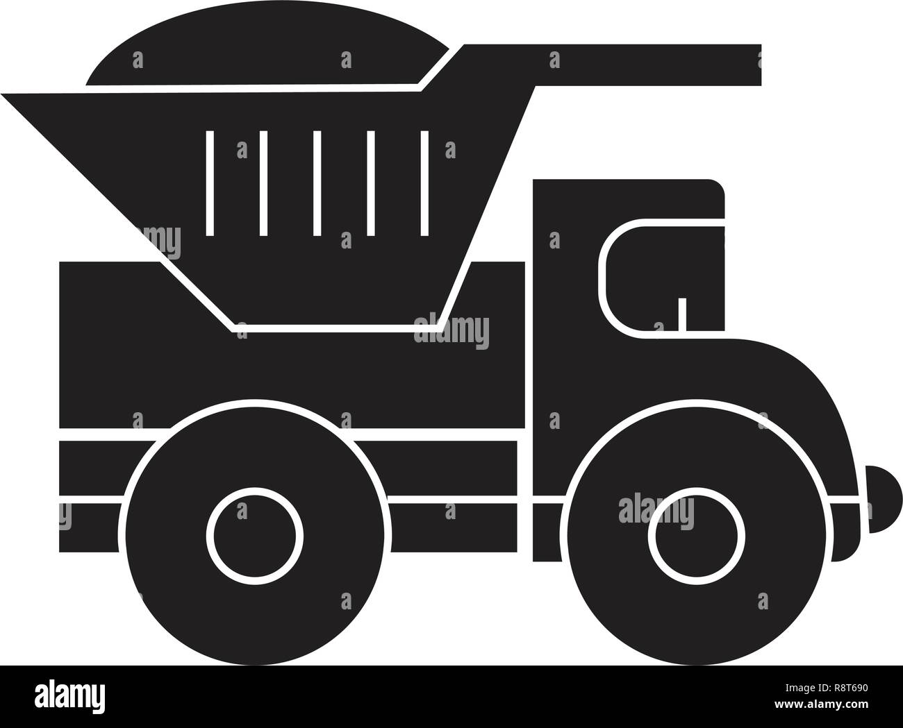 Dump truck black vector concept icon. Dump truck flat illustration ...