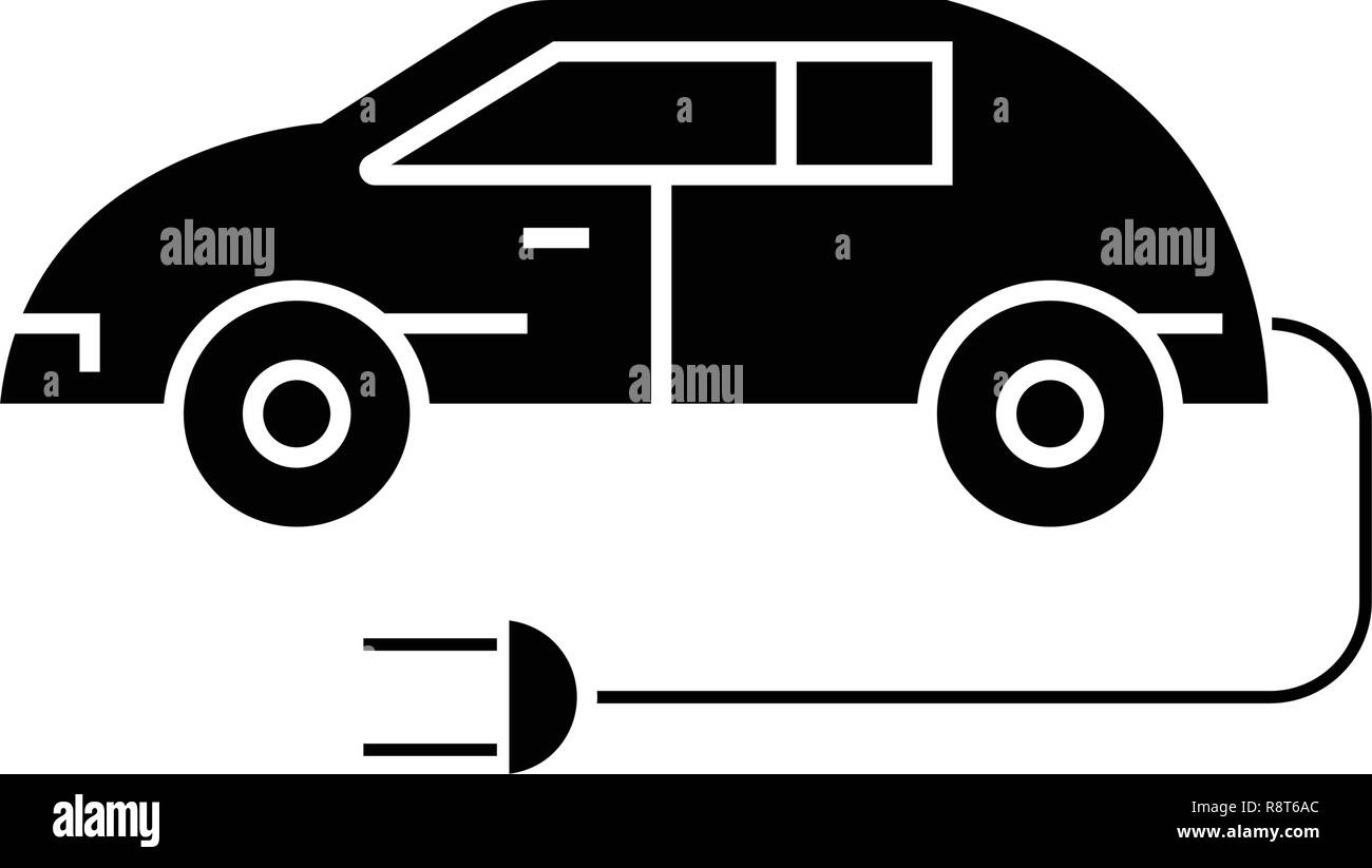 Electric car black vector concept icon. Electric car flat illustration ...