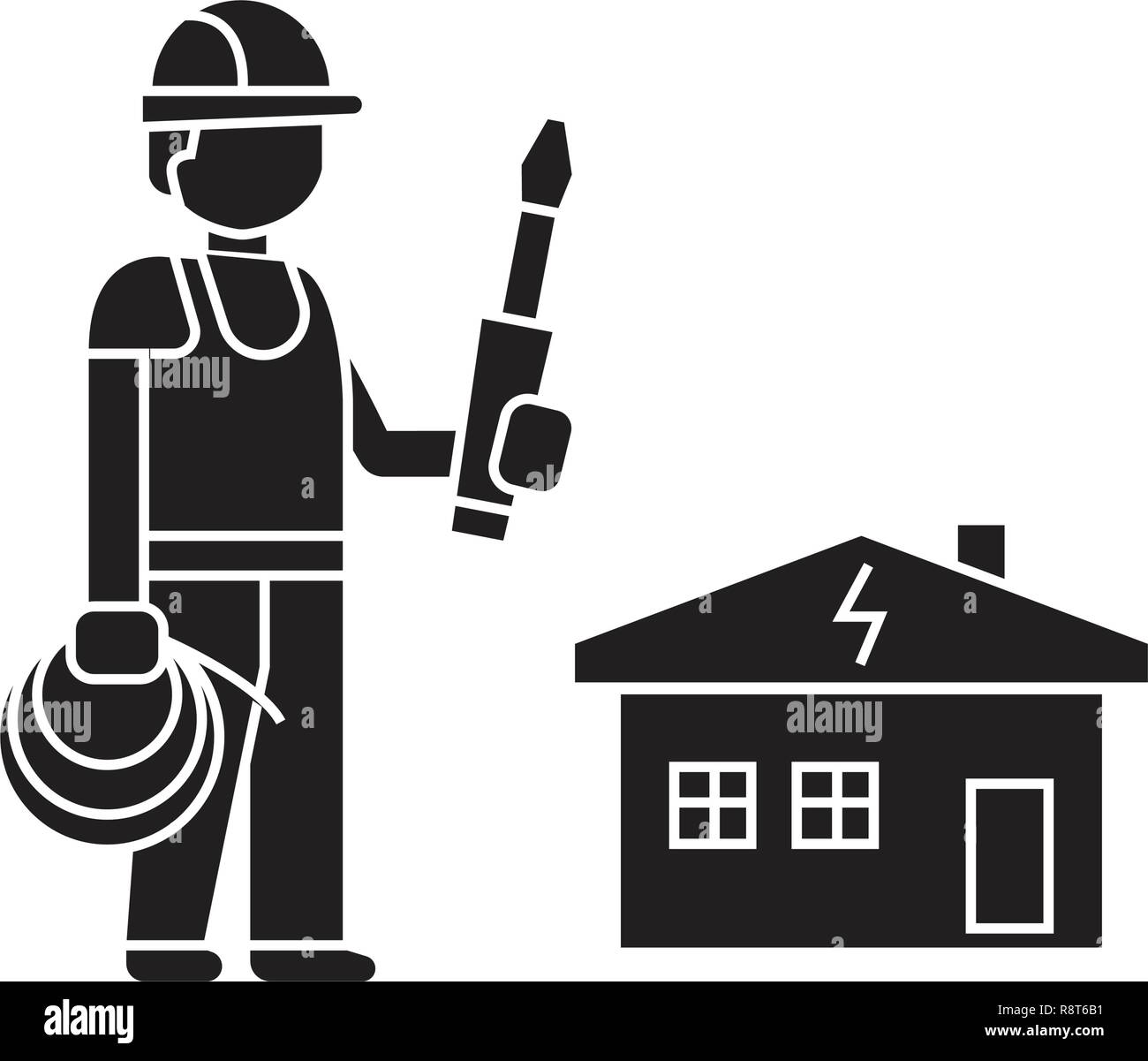 Electric work black vector concept icon. Electric work flat ...
