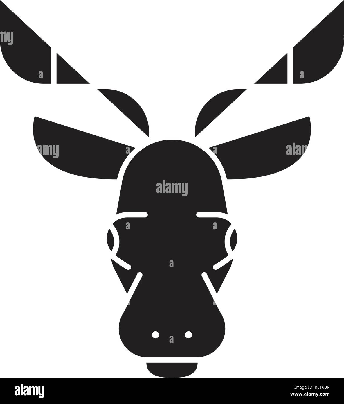 Elk head black vector concept icon. Elk head flat illustration, sign ...