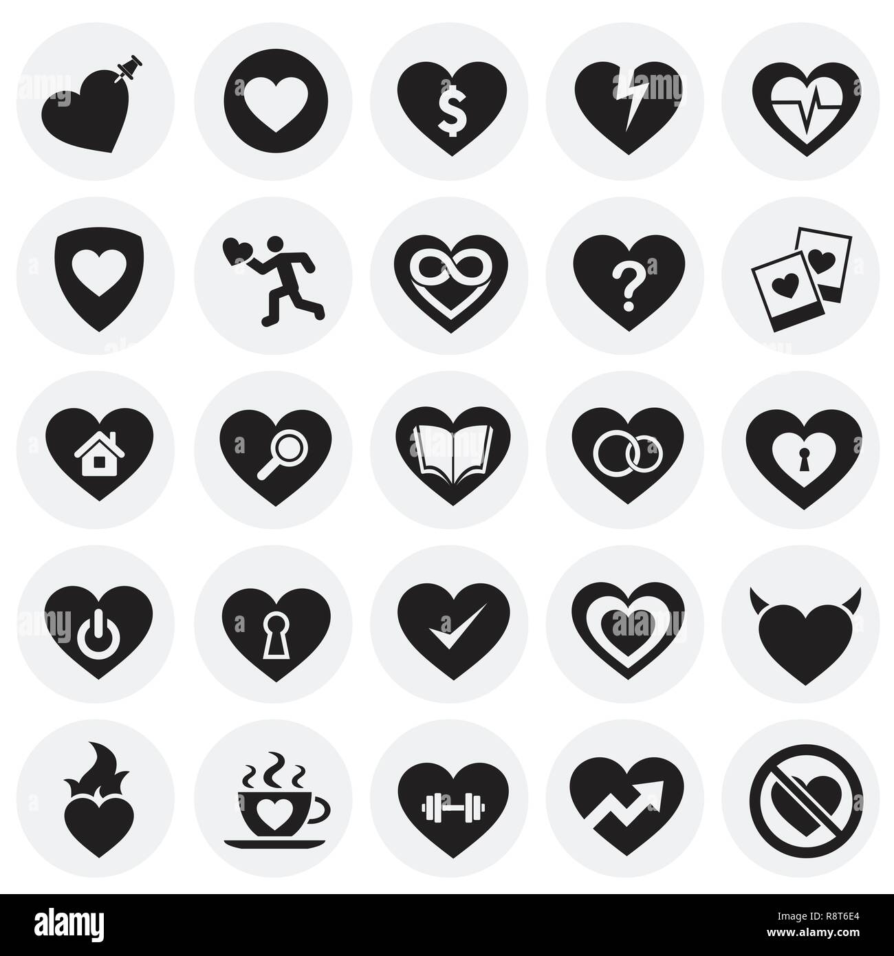 Heart icon set on circles background for graphic and web design, Modern ...