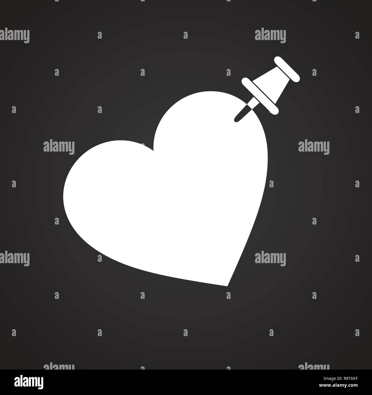 Pinned heart icon on black background for graphic and web design ...