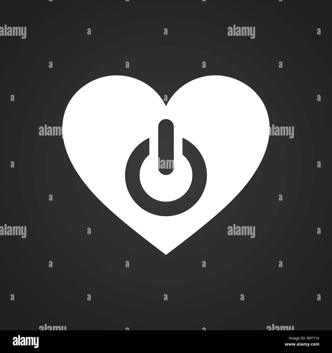 Heart power button icon on black background for graphic and web design ...