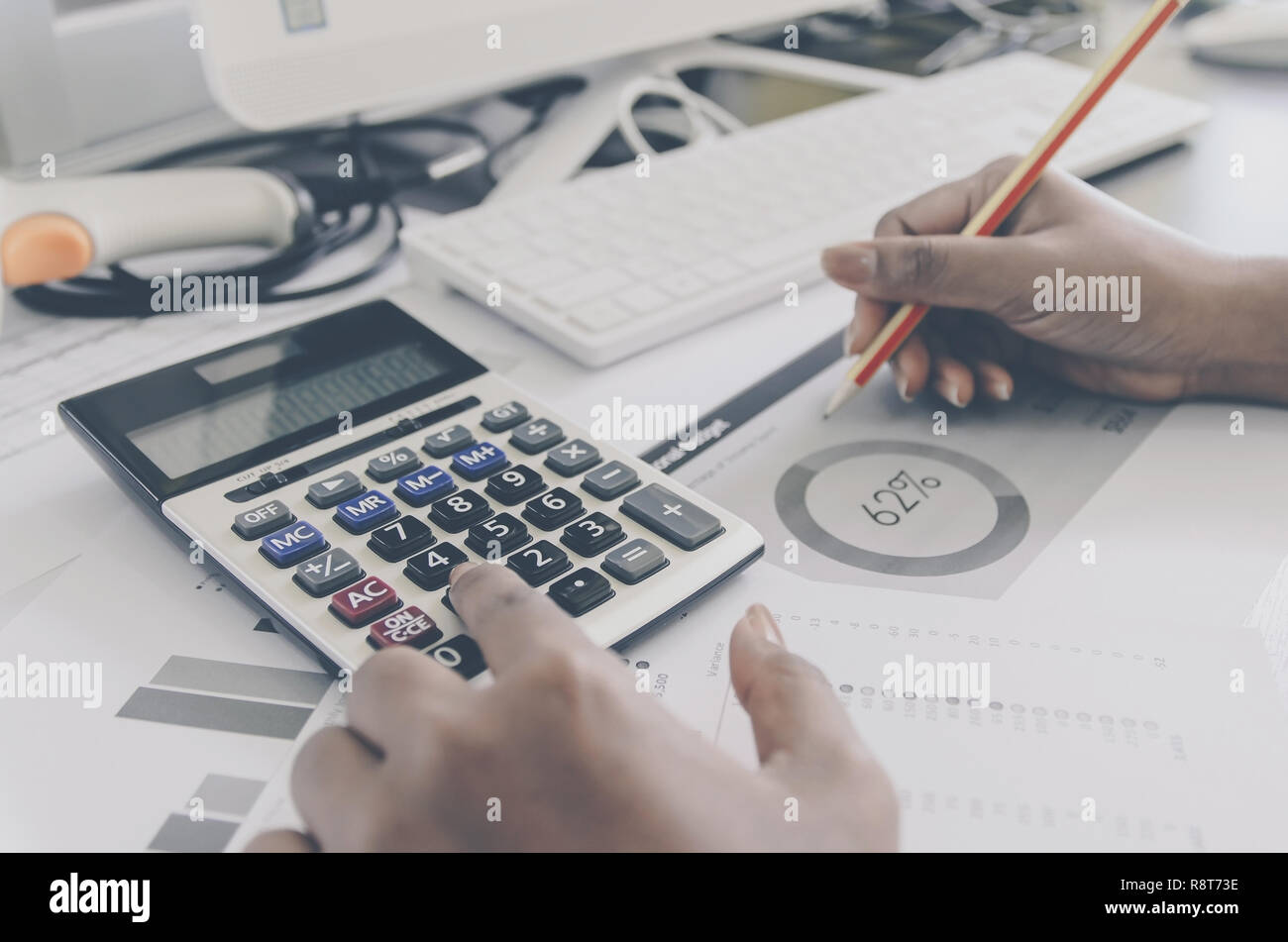 Business concept of financial and accounting with human hand are ...