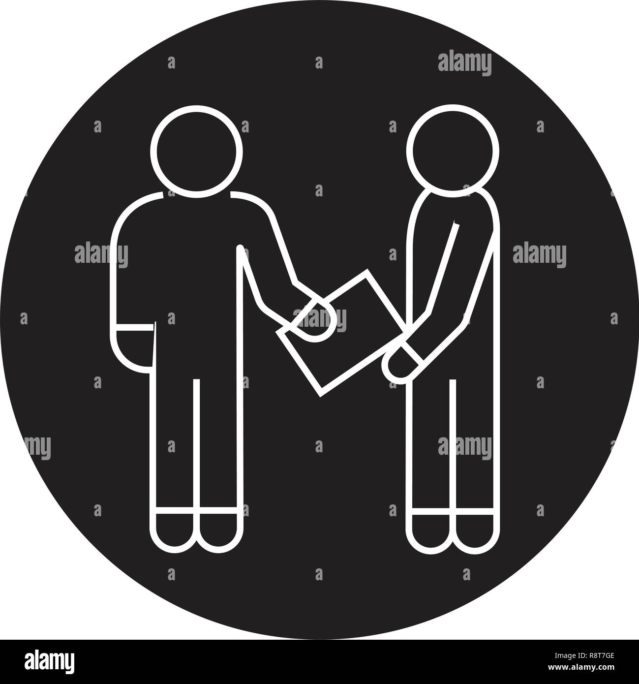 man giving document black vector concept icon. man giving document flat ...