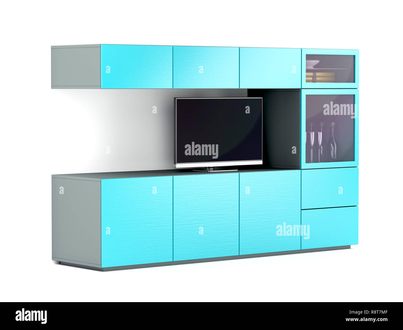 Led tv and big tv cabinet on white background Stock Photo - Alamy