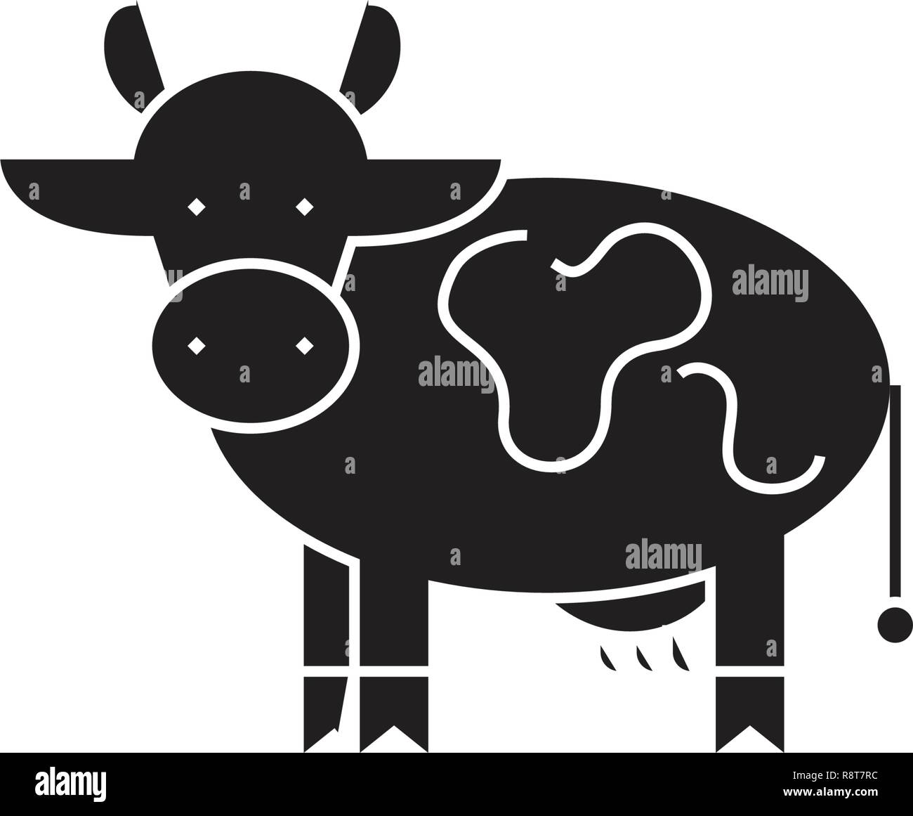 Farm cow black vector concept icon. Farm cow flat illustration, sign ...