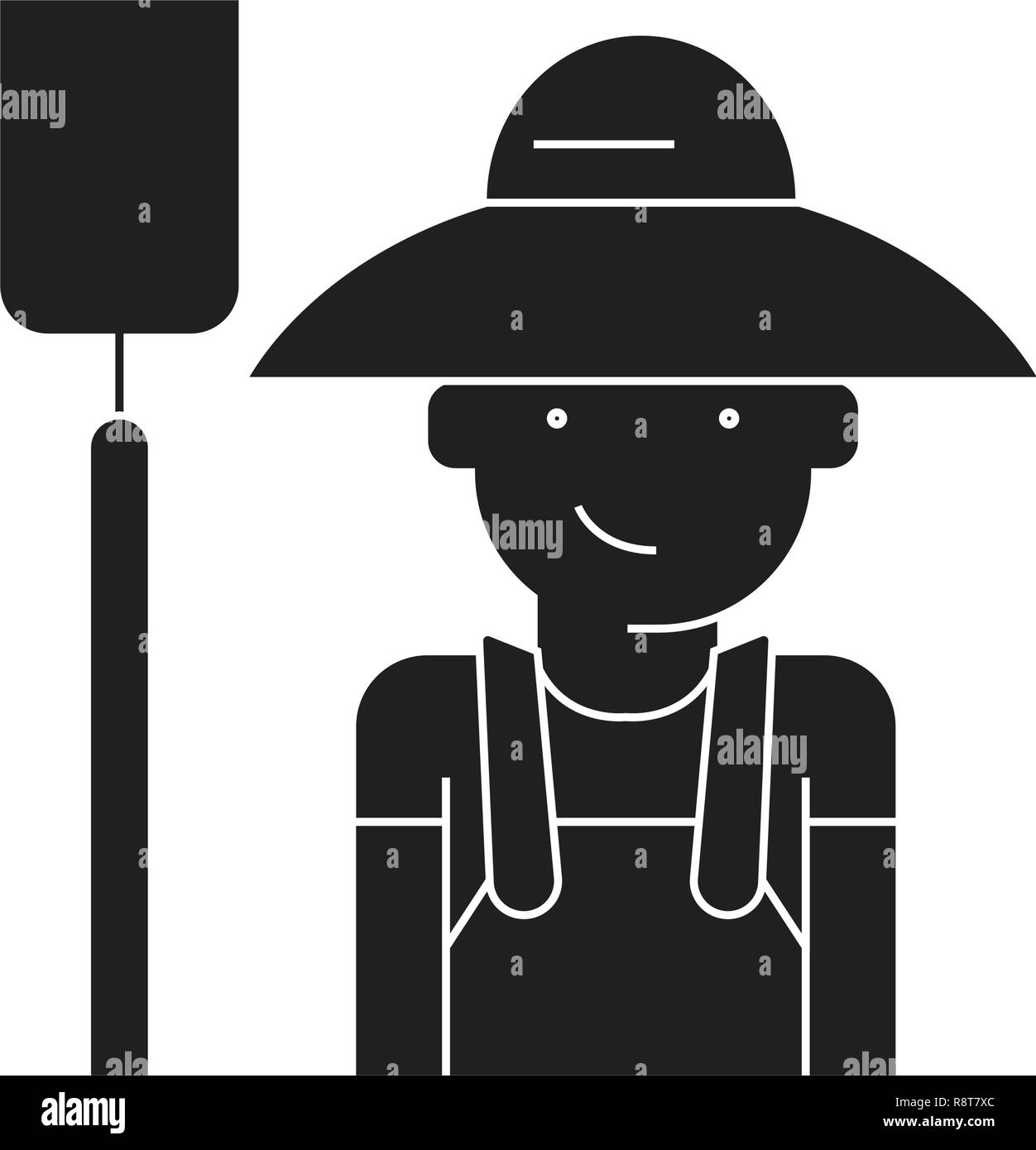 Farmer with hayfork black vector concept icon. Farmer with hayfork flat ...