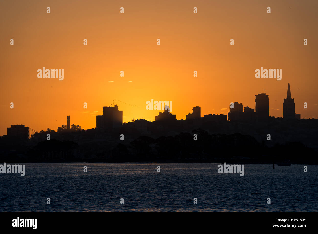 Sun rising over downtown San Francisco from the Torpedo Wharf Stock ...
