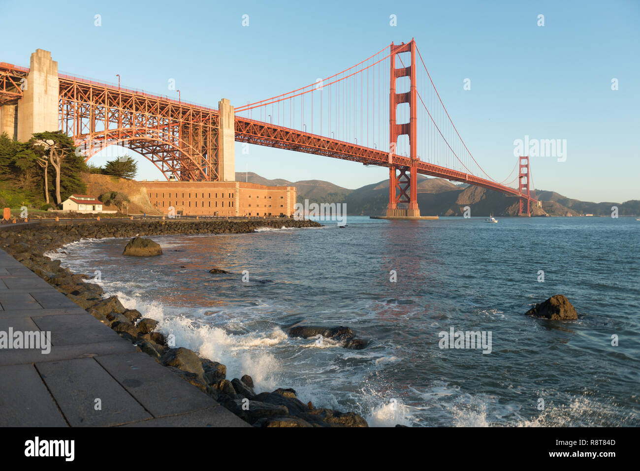 Golden Gate Bridge at sunrise from Fort Point, San Francisco Stock ...