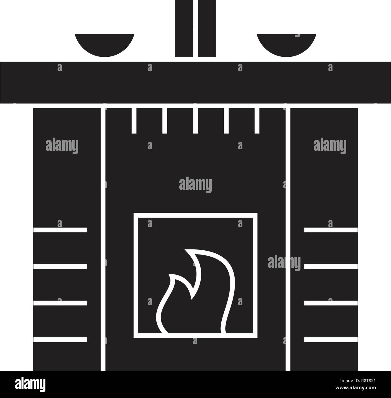 Fireplace black vector concept icon. Fireplace flat illustration, sign ...