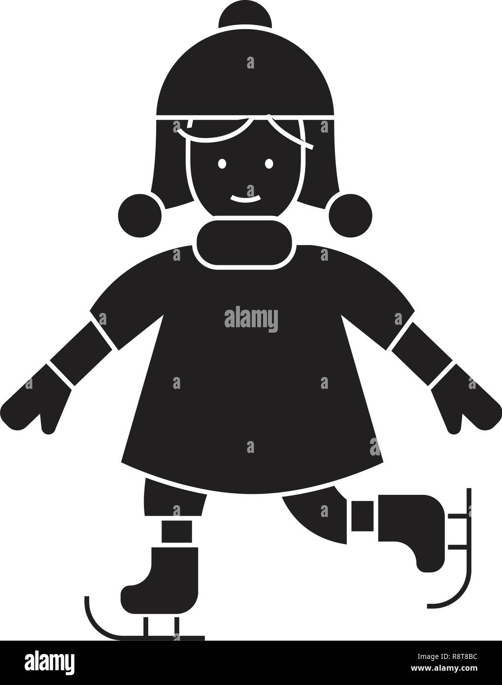 Girl skating black vector concept icon. Girl skating flat illustration ...