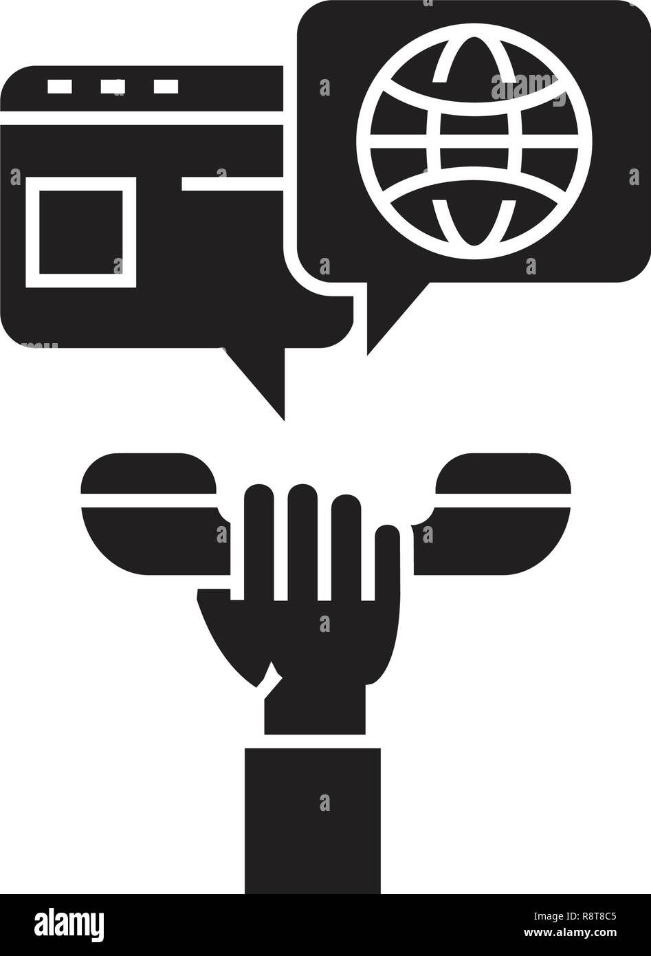 Global conference black vector concept icon. Global conference flat ...