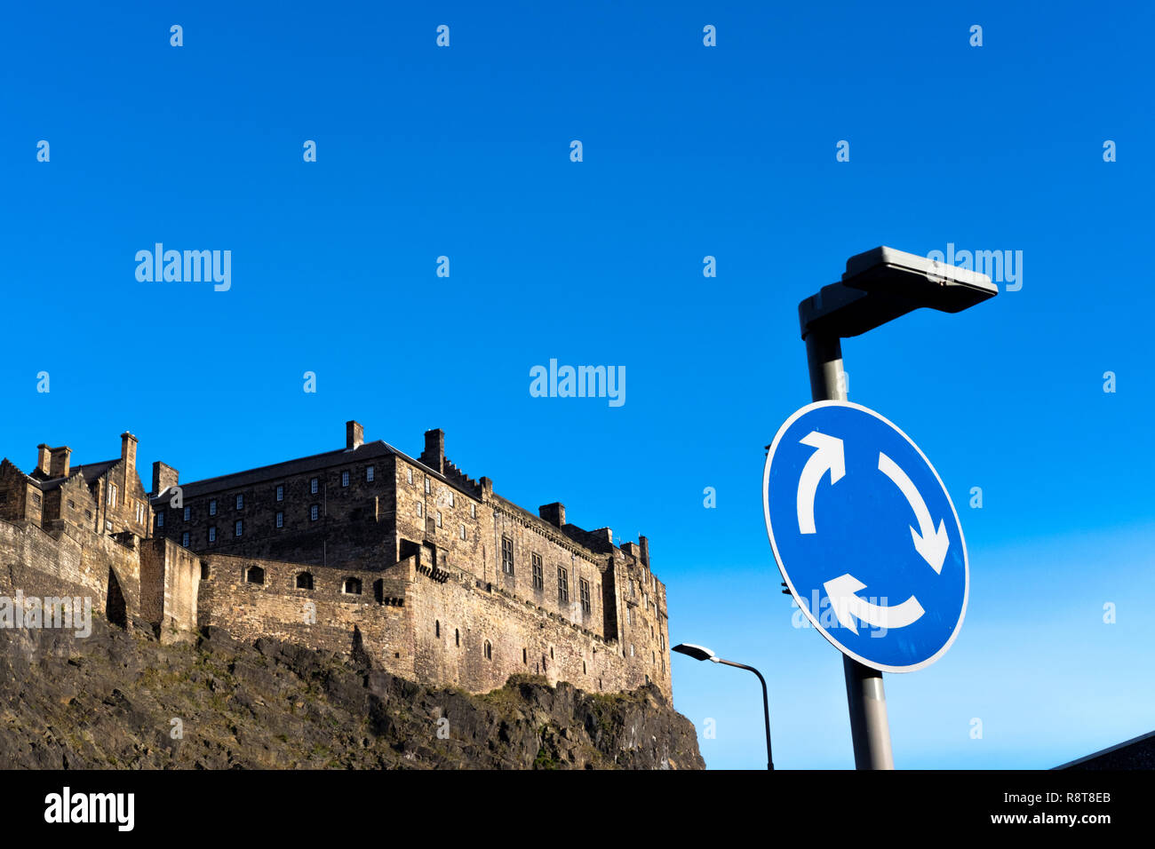 Circular roundabout sign below Edinburgh Castle, Edinburgh,Scotland ...