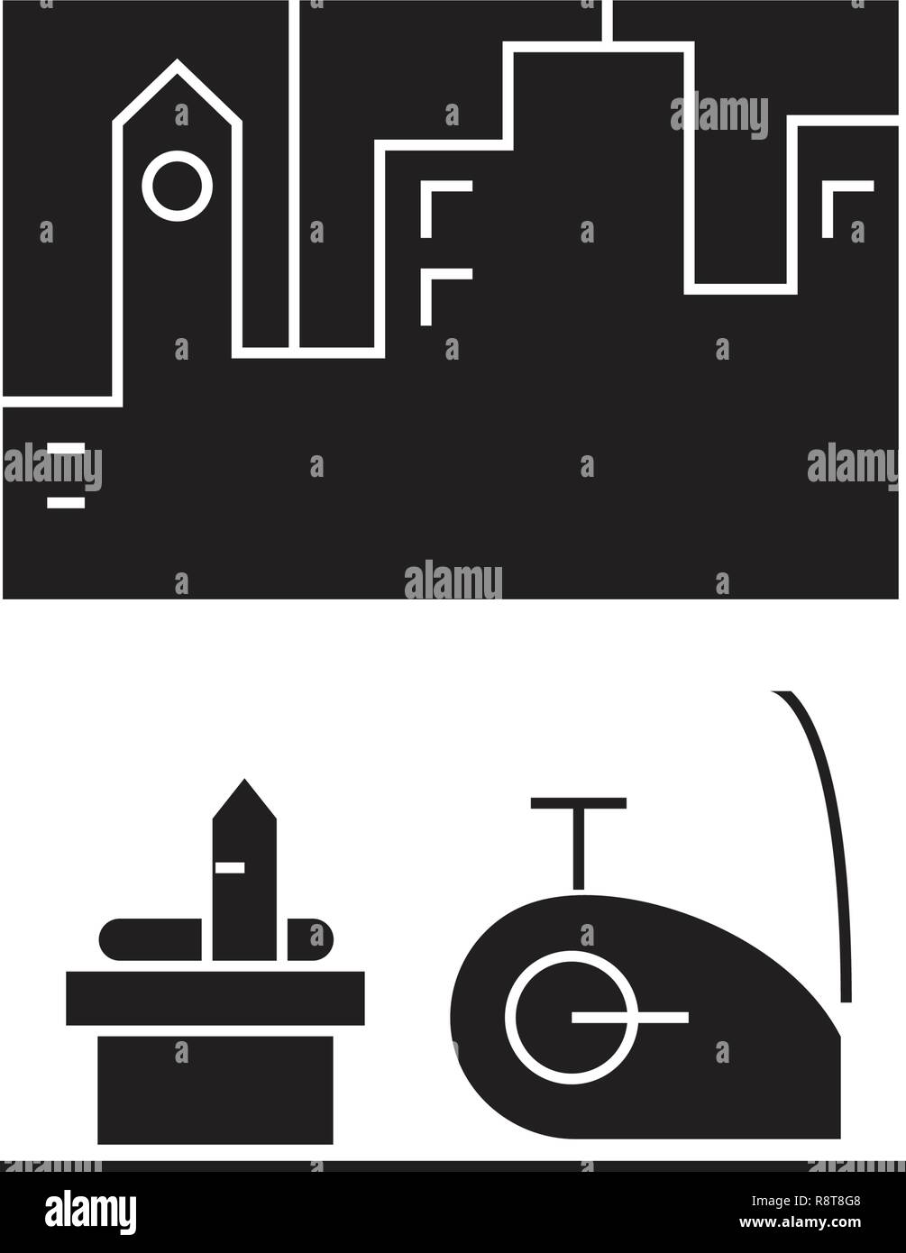Gym fitness window black vector concept icon. Gym fitness window flat ...