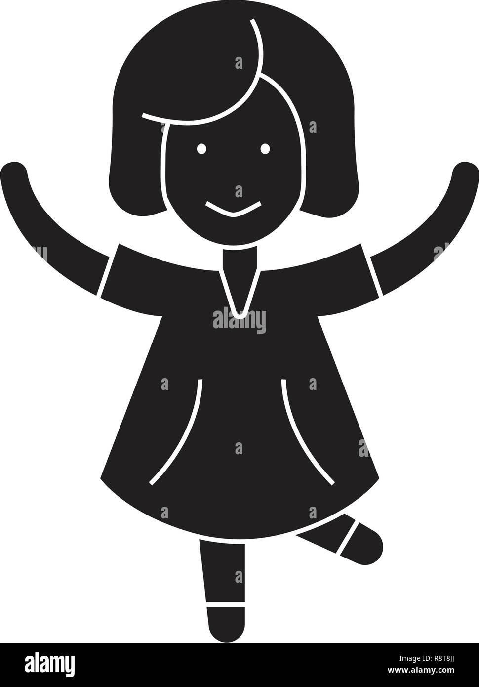 Happy girl jumping black vector concept icon. Happy girl jumping flat ...