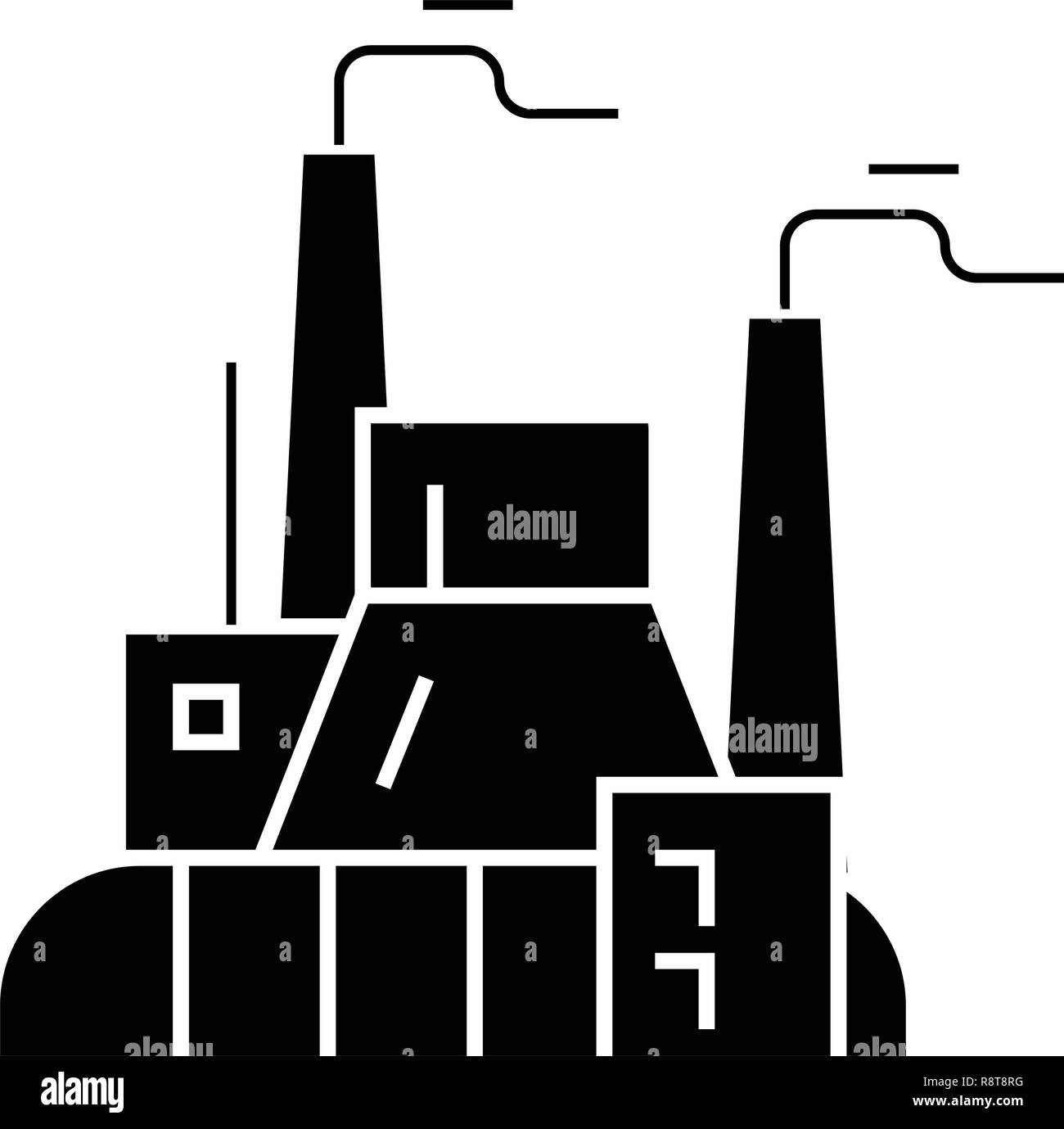 Industrial factory, power plant black vector concept icon. Industrial ...