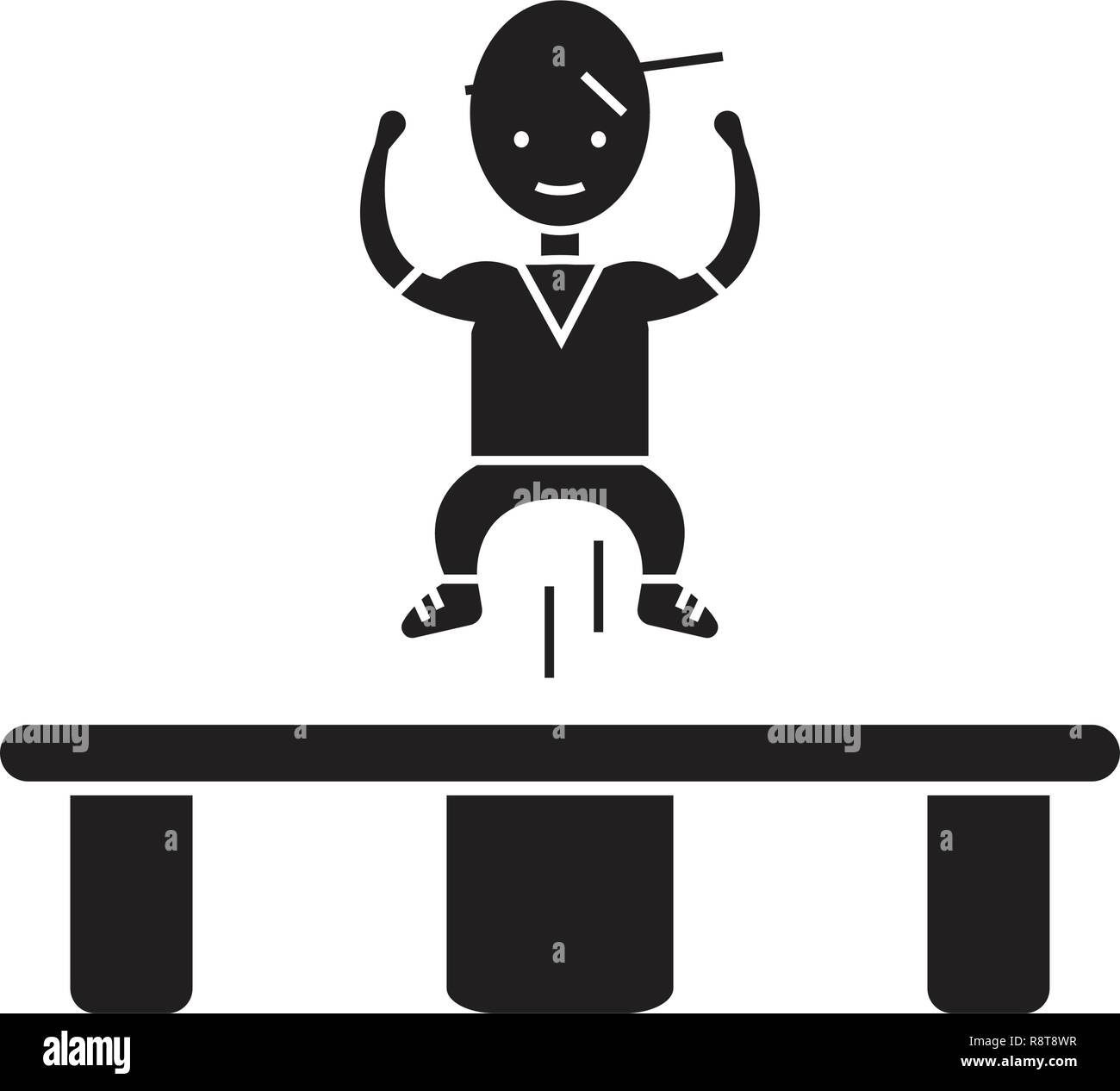 Jumping on trampoline black vector concept icon. Jumping on trampoline ...
