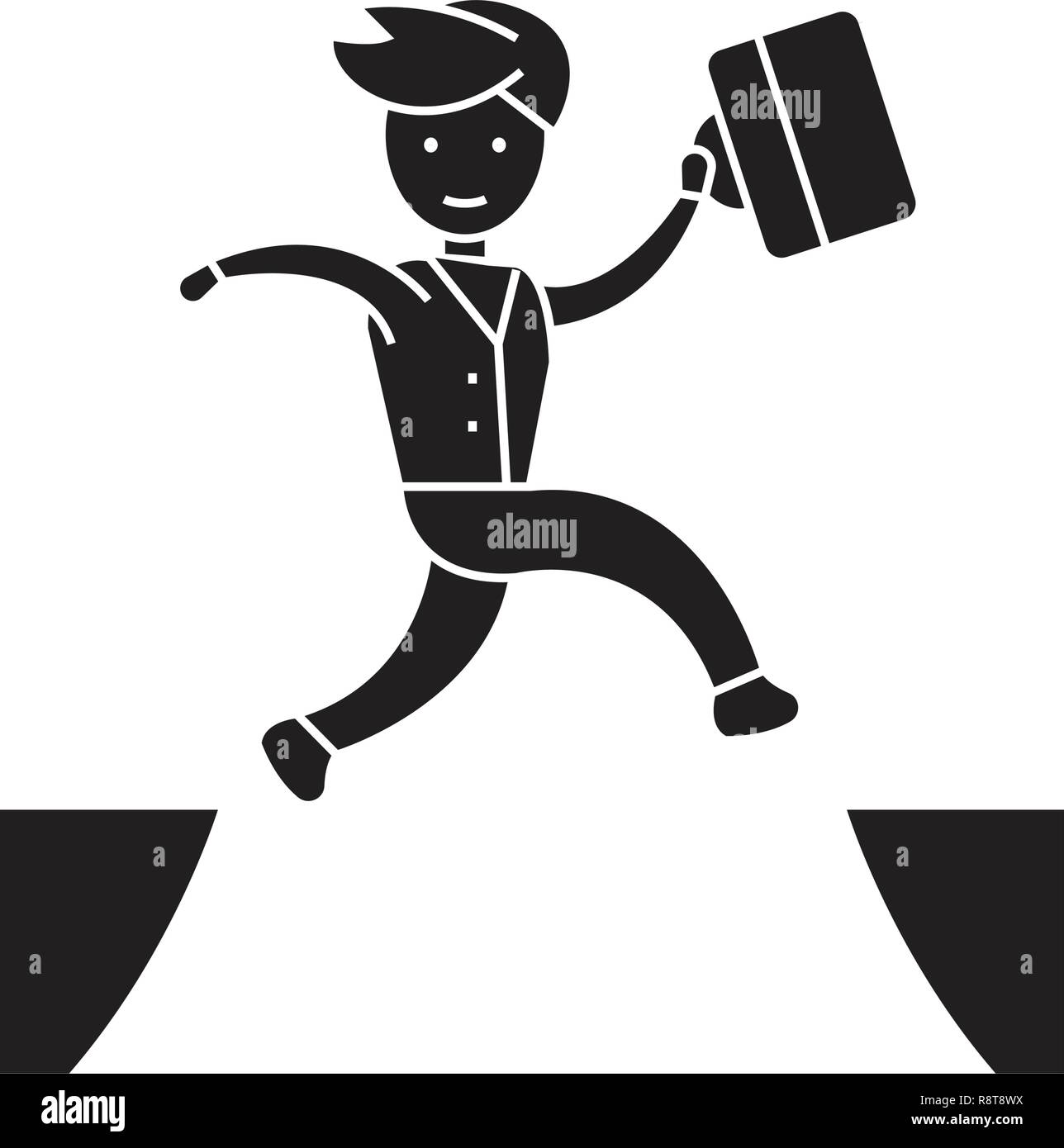 Jumping over black vector concept icon. Jumping over flat illustration ...