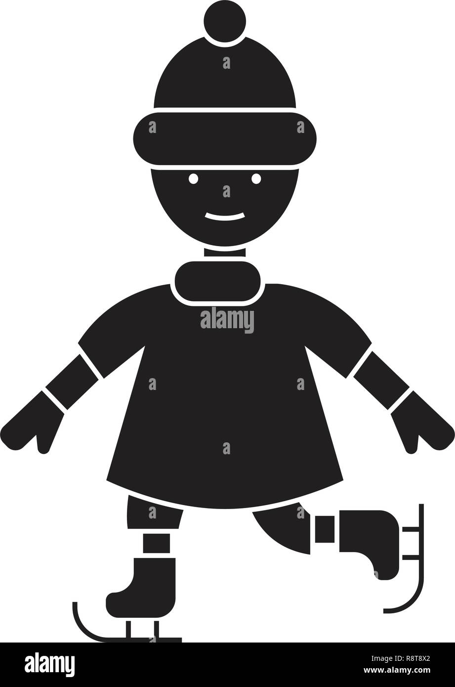Kid skating black vector concept icon. Kid skating flat illustration ...