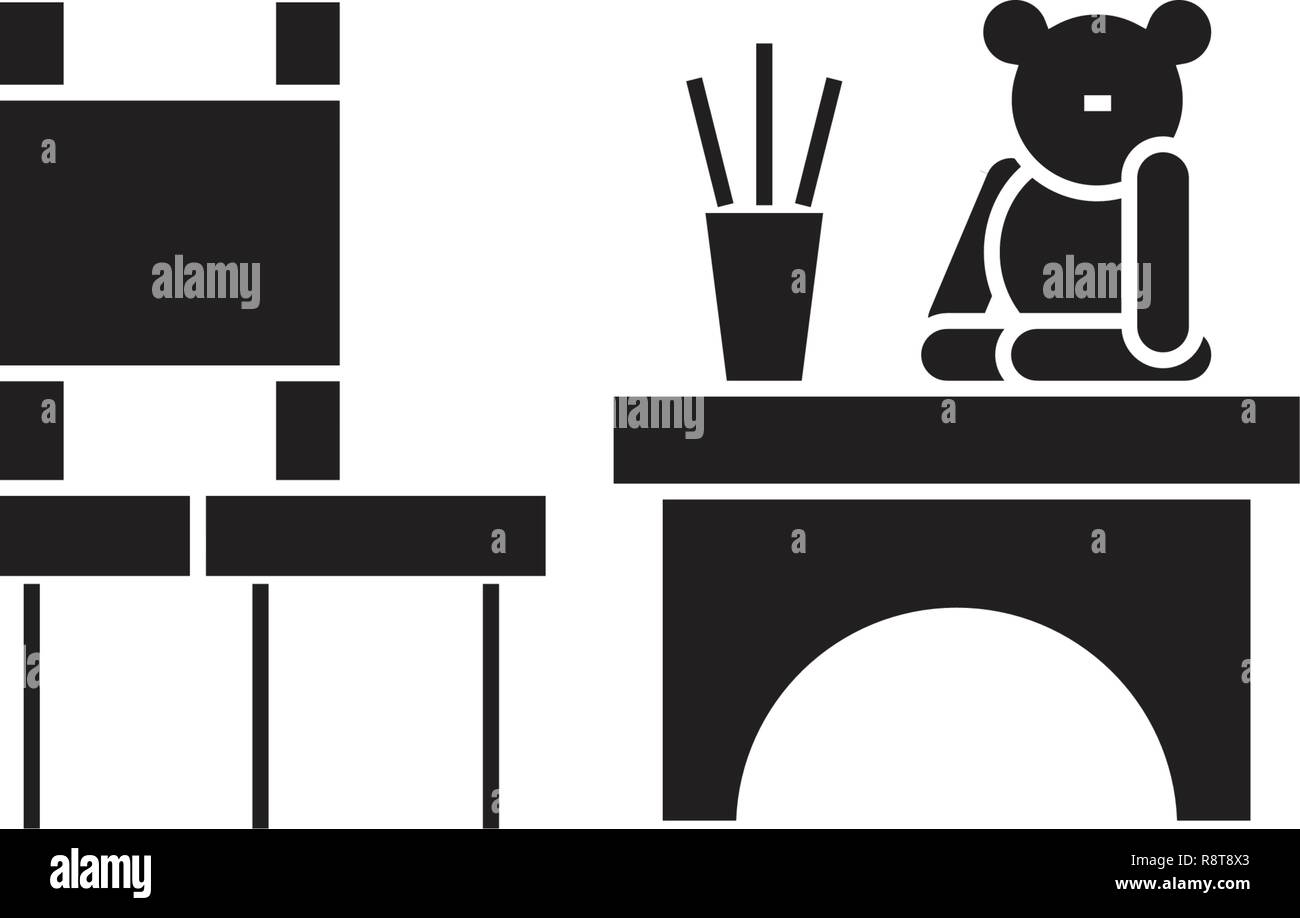Kids play table black vector concept icon. Kids play table flat ...